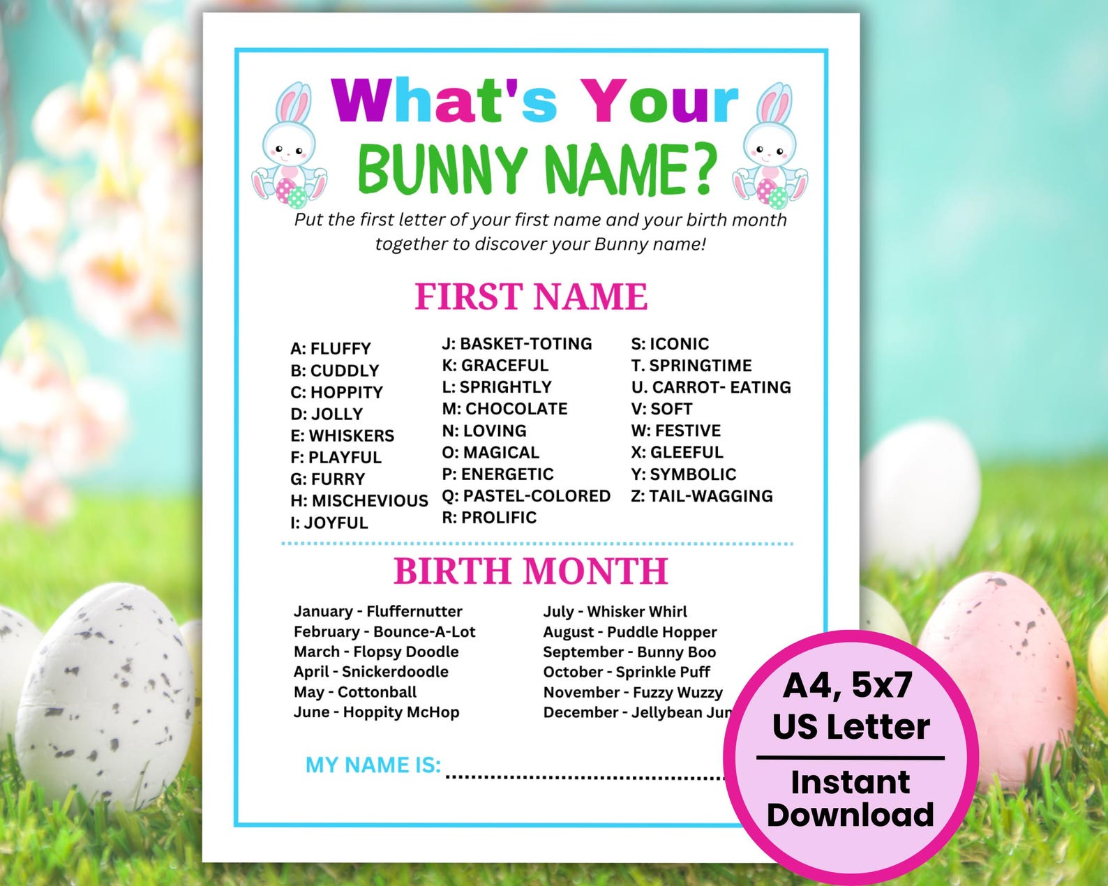 What's Your Bunny Name, Name Generator, Printable Easter Games, Easter ...