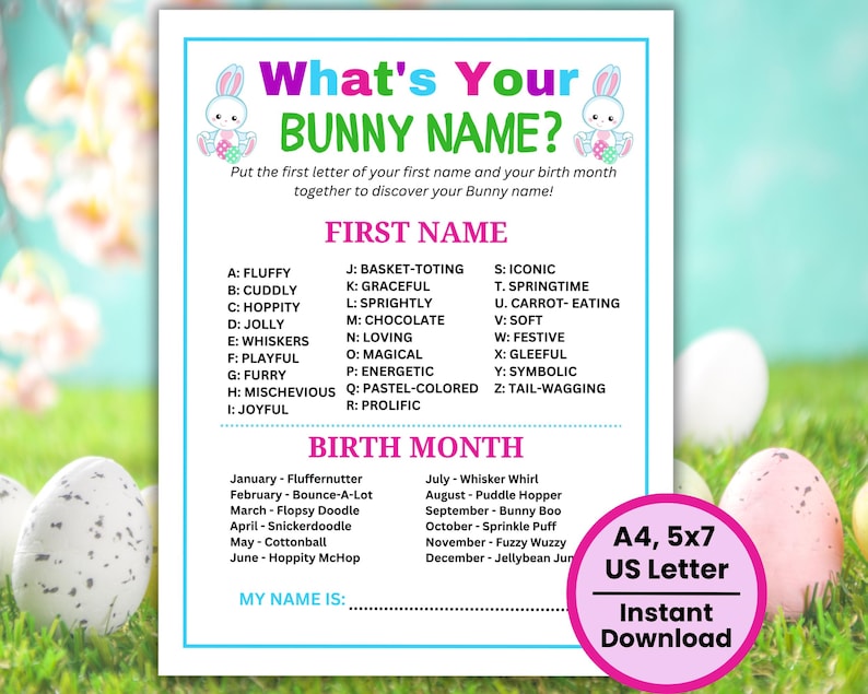 What's Your Bunny Name, Name Generator, Printable Easter Games, Easter ...