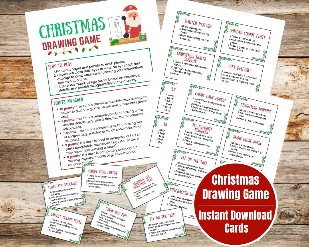 Christmas Picture Drawing Game, Holiday Drawing Challenge Card, Fun ...