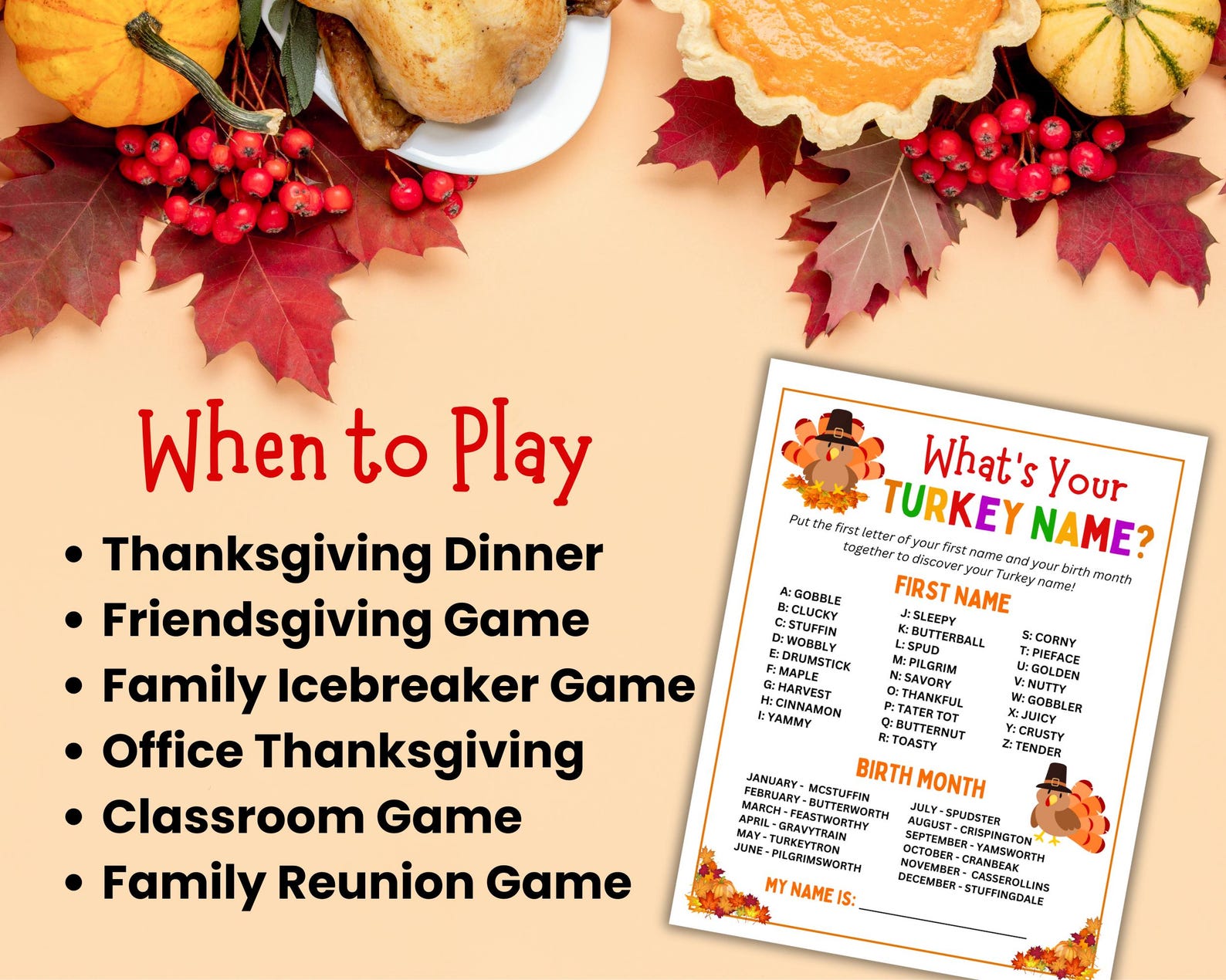 What's Your Turkey Name Game, Printable Thanksgiving Name Generator ...