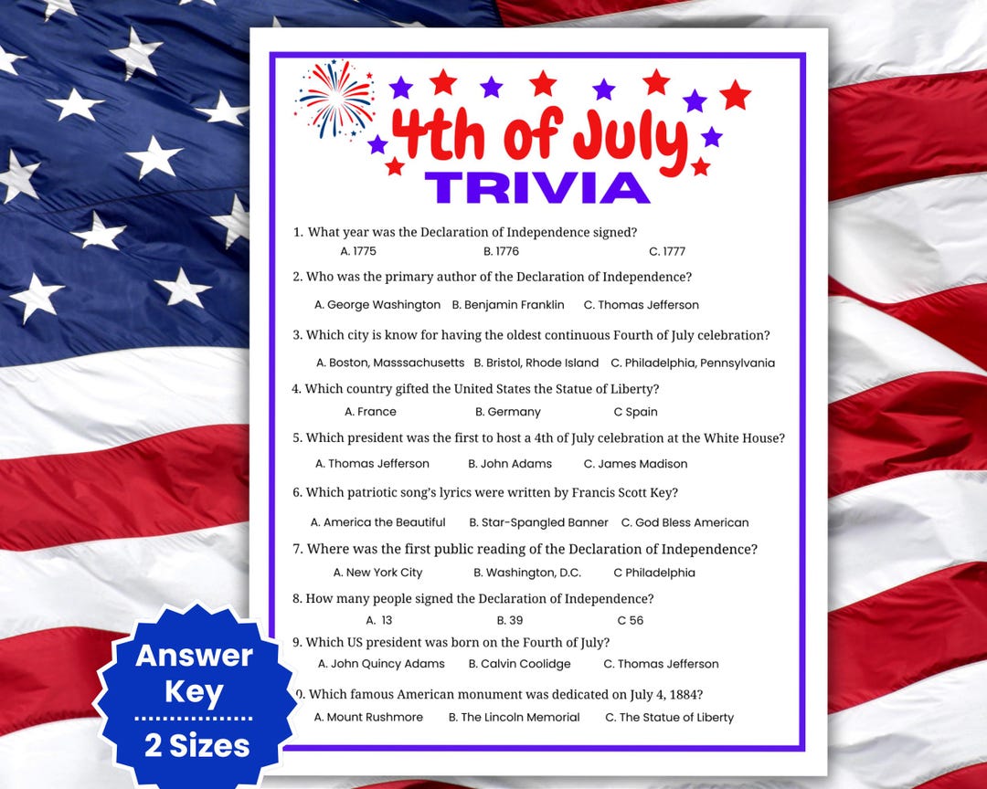 4th of July Trivia Games, Patriotic Trivia Questions, July Fourth Games ...