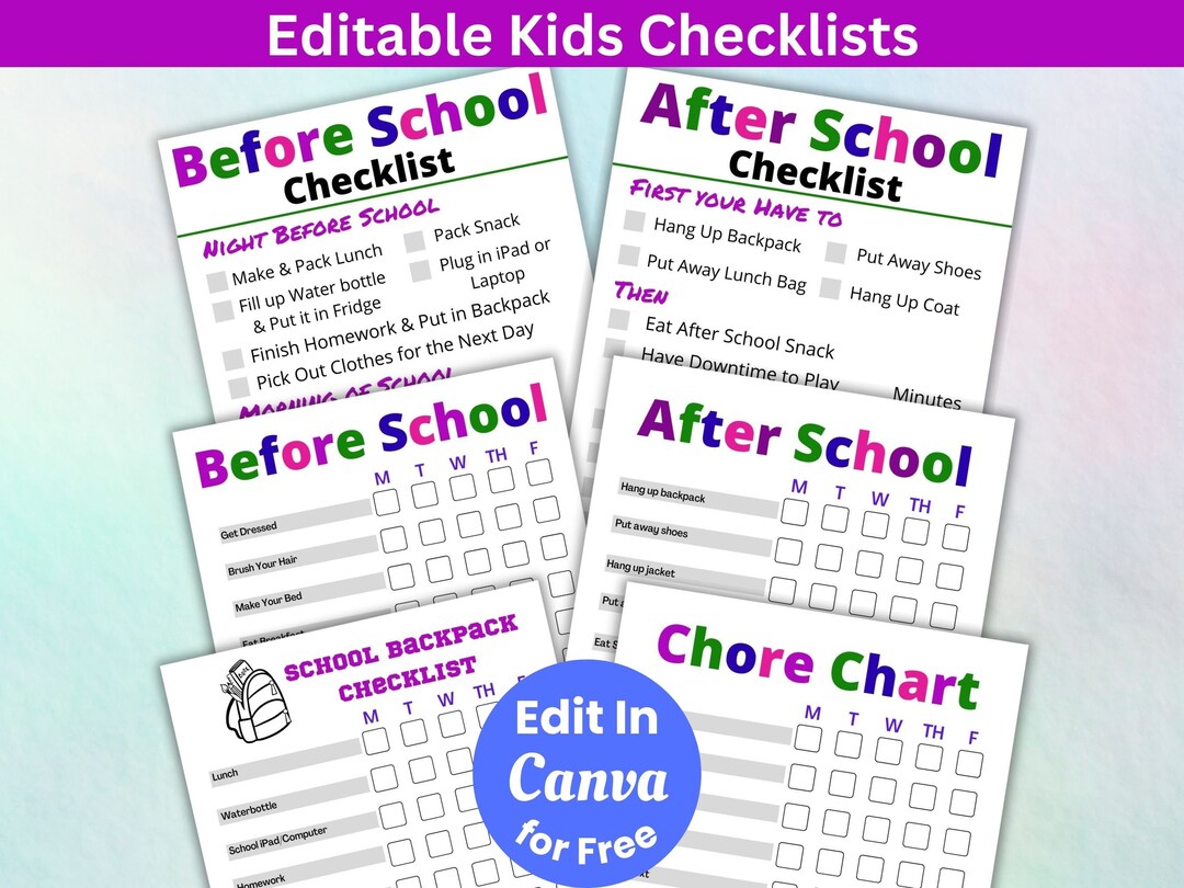 Editable Before and After School Routine Charts, Daily Checklists, Kids ...