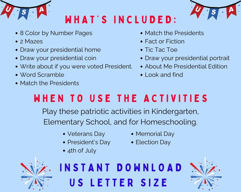President's Day Activities, Kids Color by Number Activity, Patriotic ...