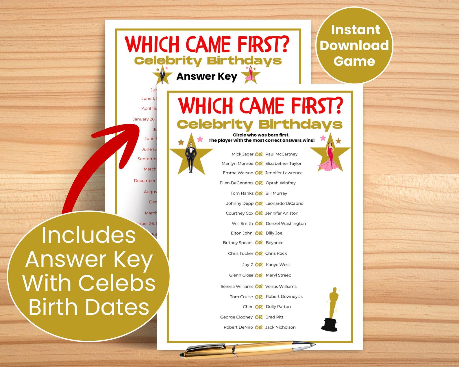 Which Came First Celebrity Trivia Game, Printable Trivia for Teens ...