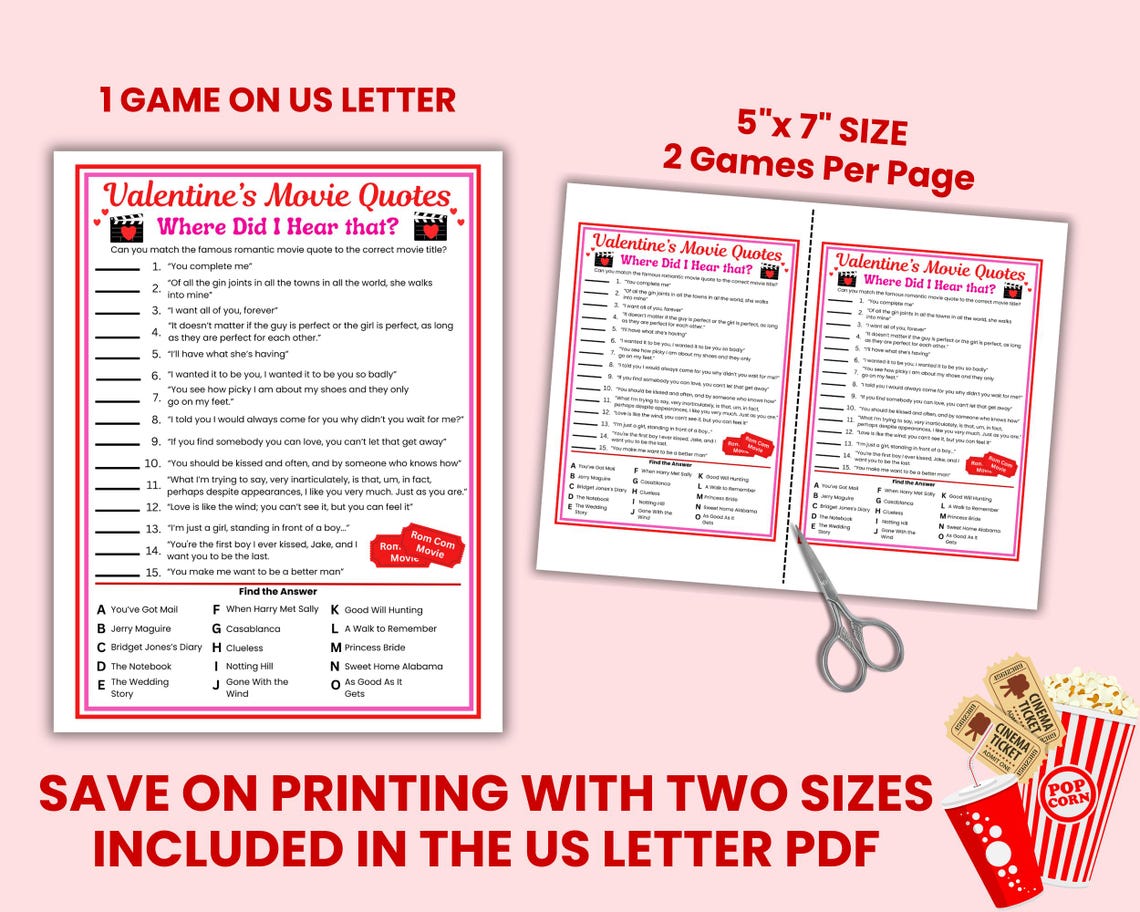 Valentine's Day Movie Quotes Trivia Game, Rom Com Movie Trivia Quiz ...
