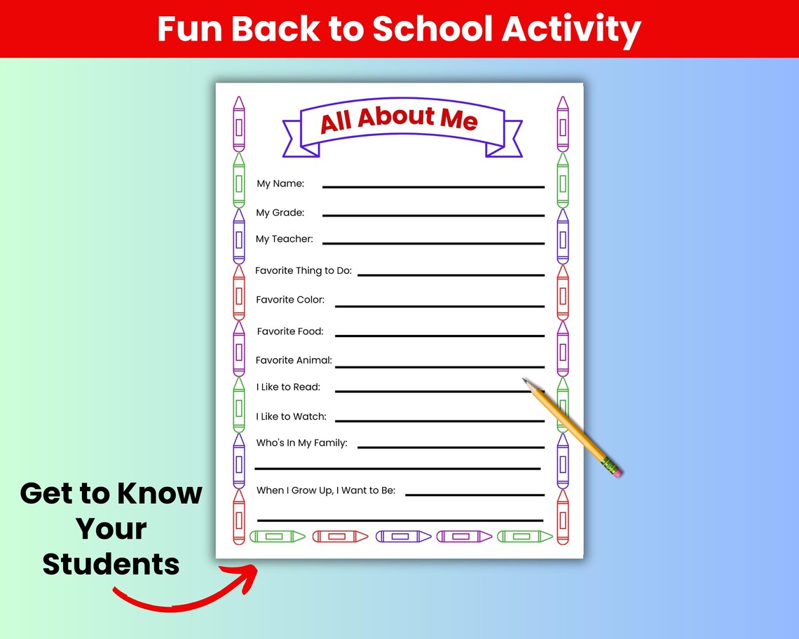 All About Me Printable, Getting to Know Me, Elementary Worksheet, Back ...