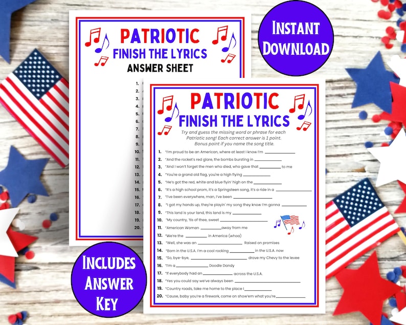 Patriotic Finish the Lyrics Game, Patriotic Trivia, Patriotic Songs ...