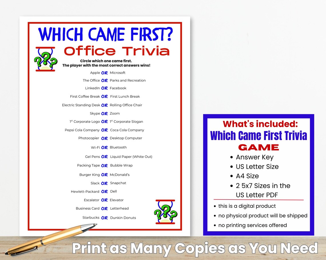 Office Trivia Game Which Came First, Fun Office Games for Staff ...