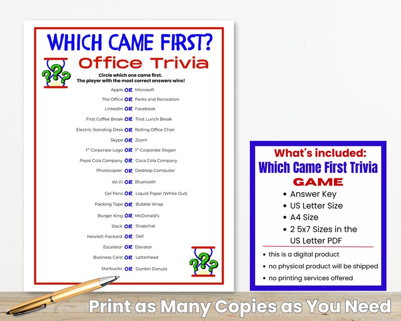 Office Trivia Game Which Came First, Fun Office Games for Staff ...