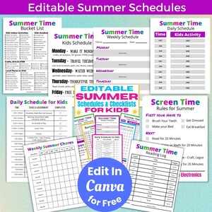 Editable Summer Schedule for Kids, Daily Kids Schedule Chart, Editable ...