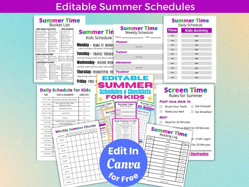 Editable Summer Schedule for Kids, Daily Kids Schedule Chart, Editable ...