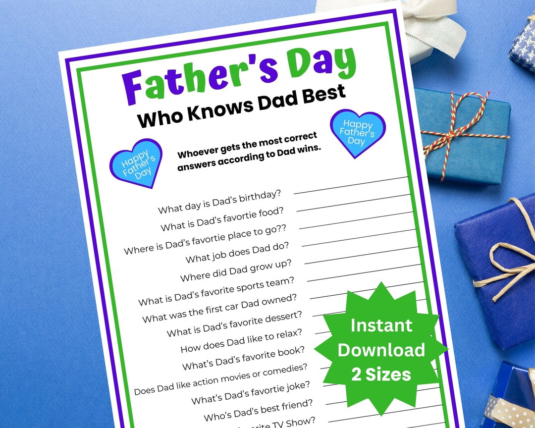 Father's Day Who Knows Dad Best Game, Father's Day Trivia, Father's Day ...