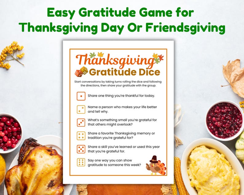 Thanksgiving Gratitude Dice Game, Printable Thanksgiving Gratitude Game ...