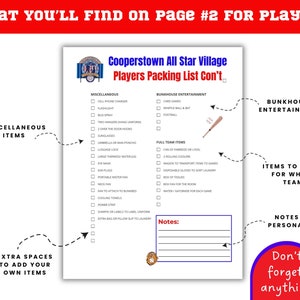 Cooperstown All Star Village Packing List, Cooperstown Checklist ...