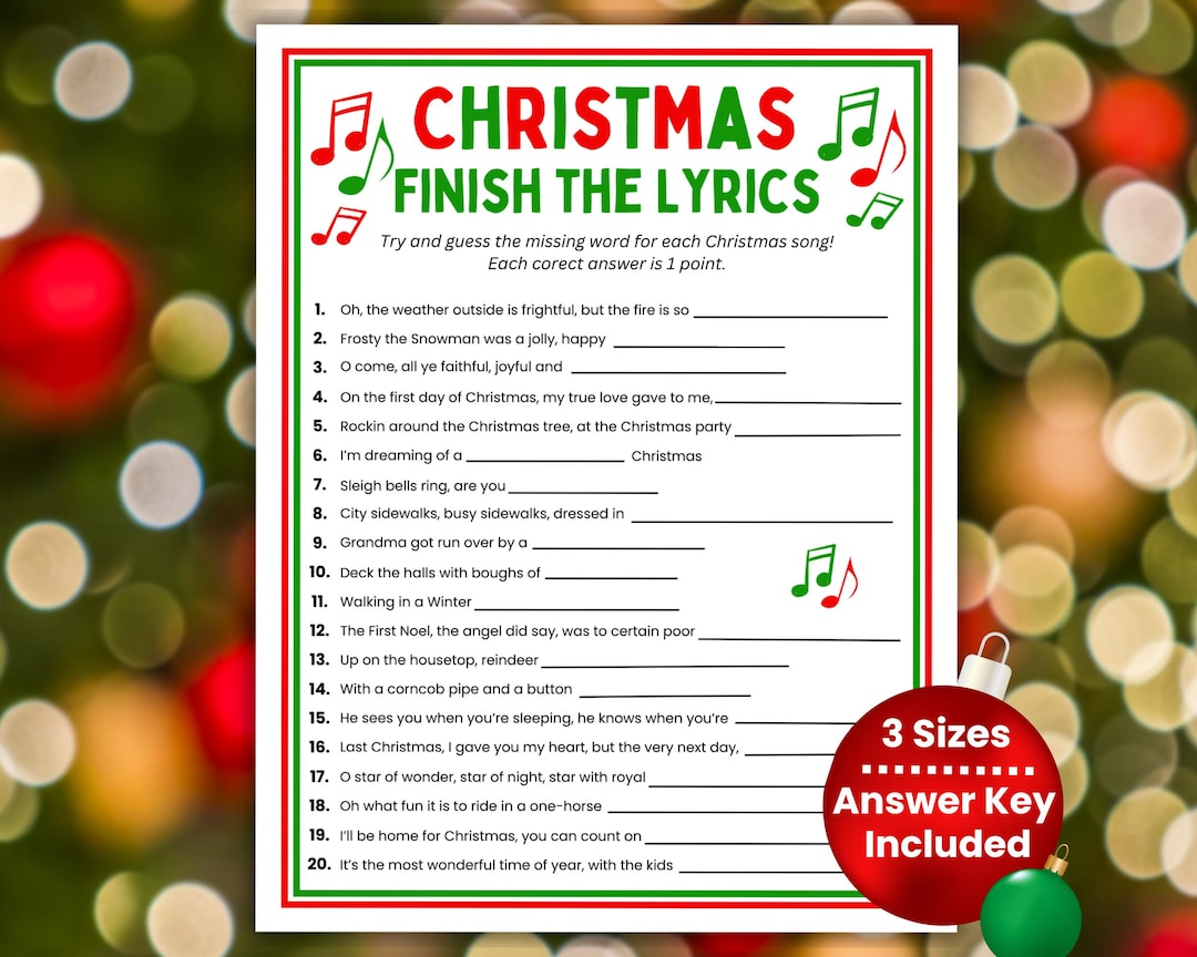Christmas Finish the Lyrics Game, Christmas Song Game, Christmas Song ...