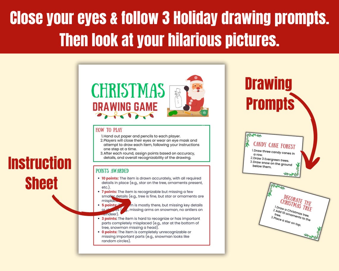 Christmas Picture Drawing Game, Holiday Drawing Challenge Cards, Fun ...