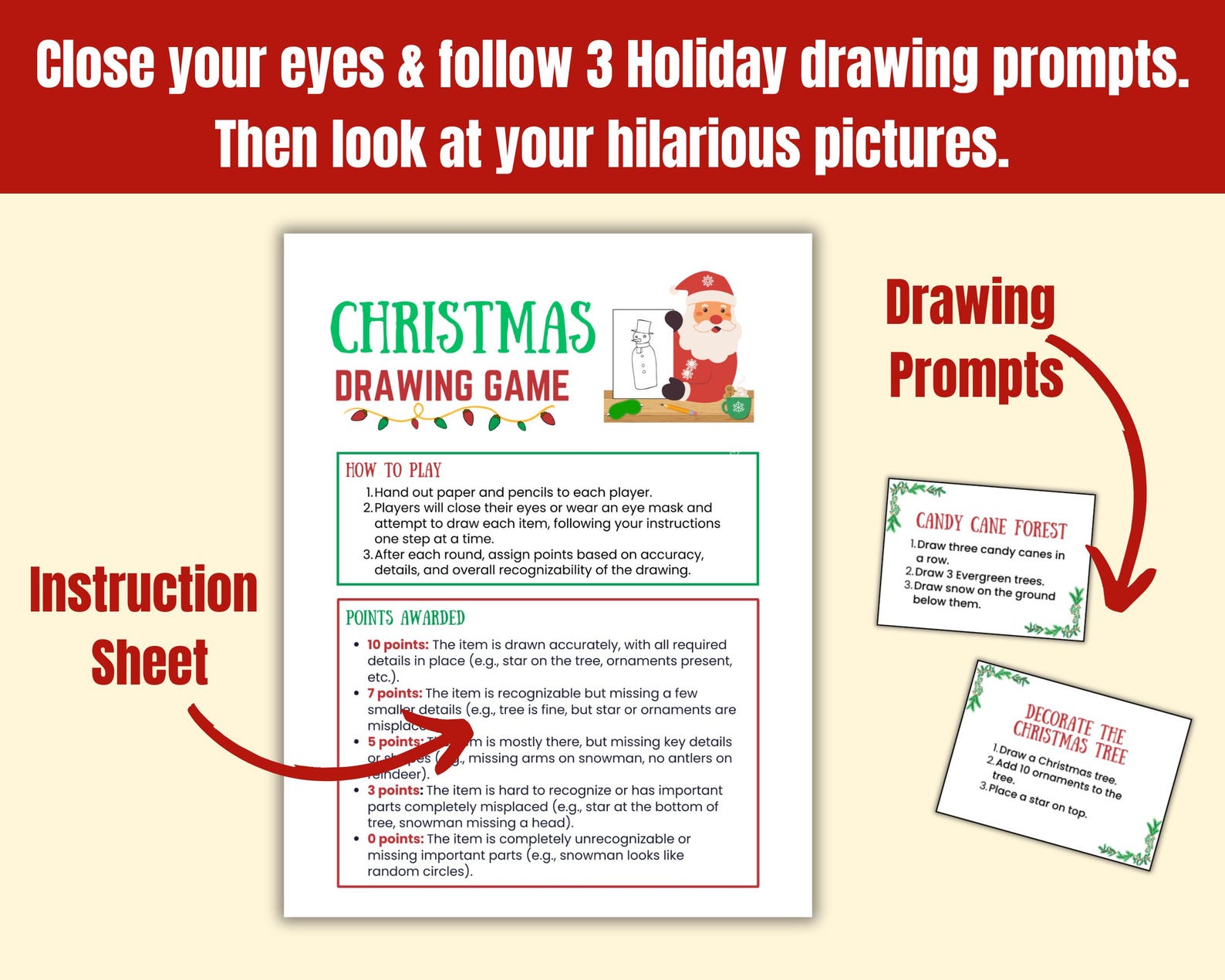 Christmas Picture Drawing Game, Holiday Drawing Challenge Cards, Fun ...