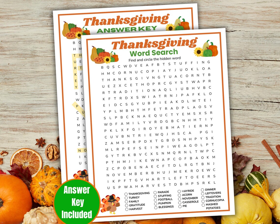Thanksgiving Word Search Game, Printable Thanksgiving Game for Kids ...