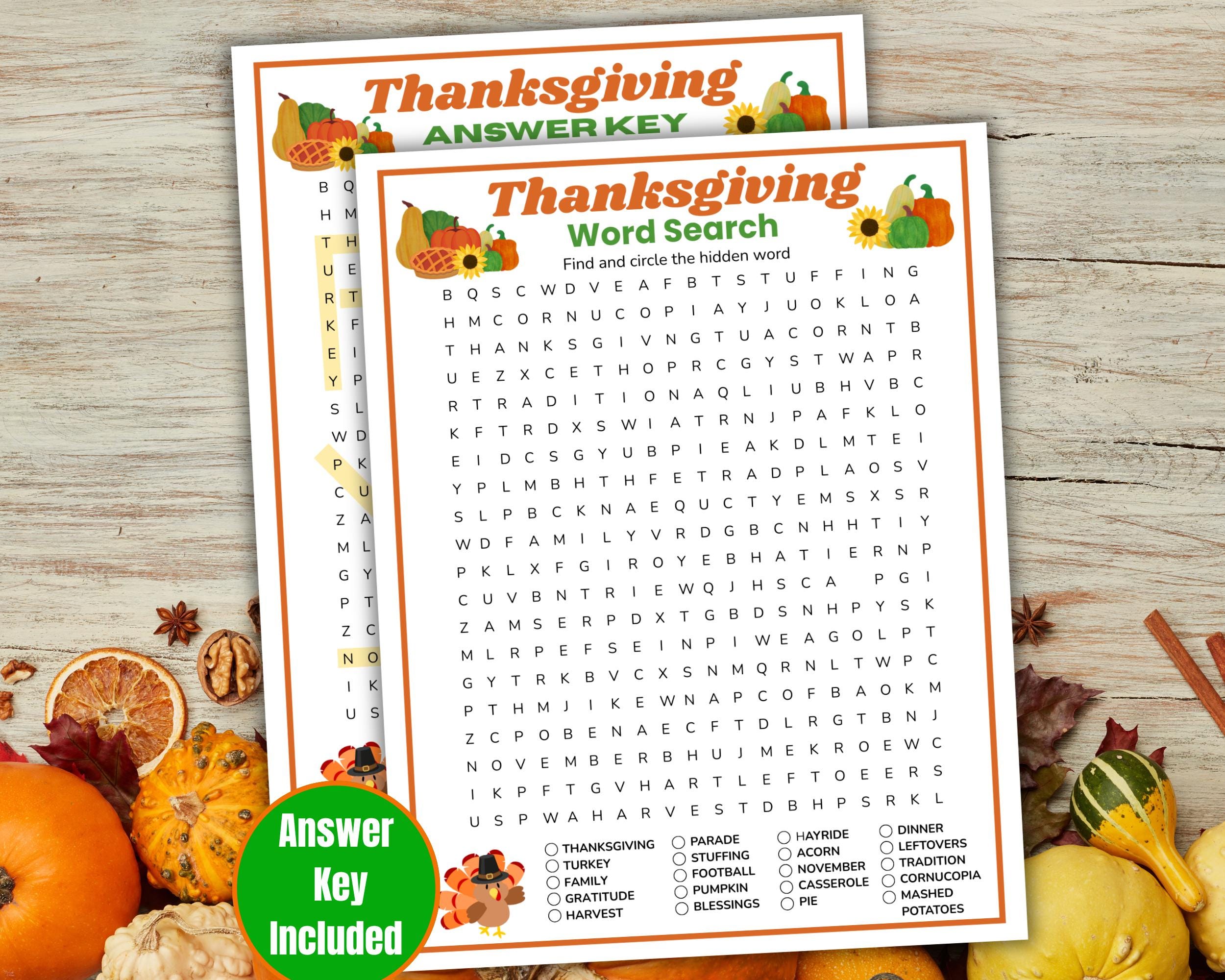 Thanksgiving Word Search Game, Printable Thanksgiving Game for Kids ...