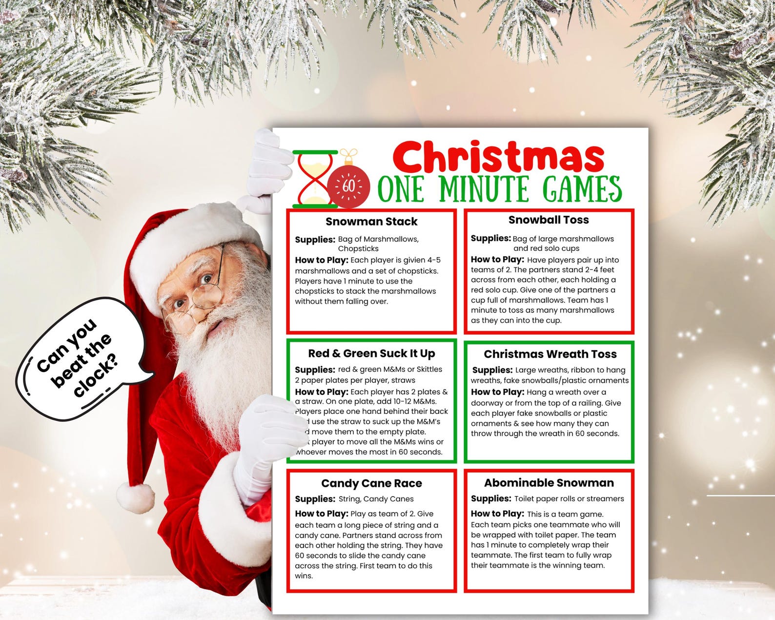 Christmas Minute to Win It Games, Quick One Minute Games, Holiday Party ...