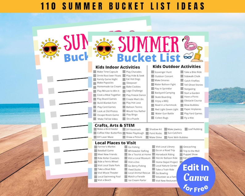 Summer Bucket List Printable, Editable Bucket List, Summer to Do List ...