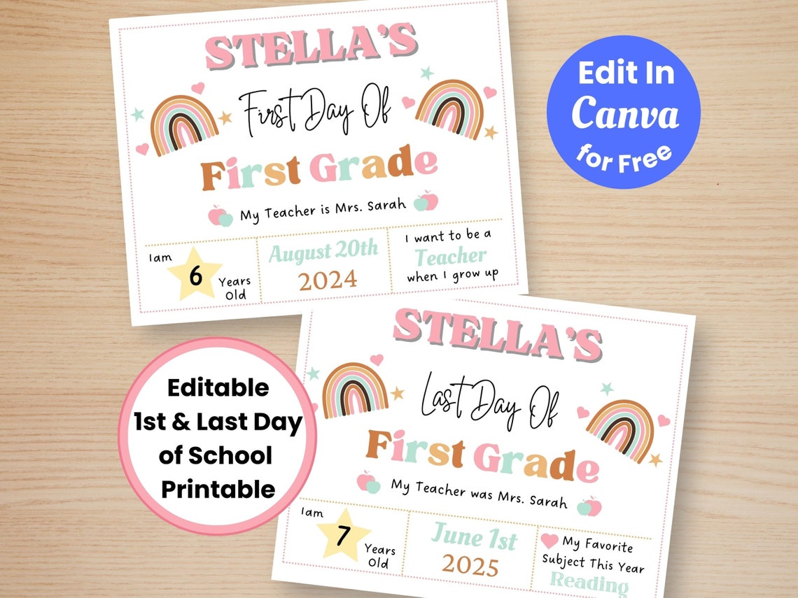 Editable First Day of School Sign Printable, Back to School Sign, Last ...