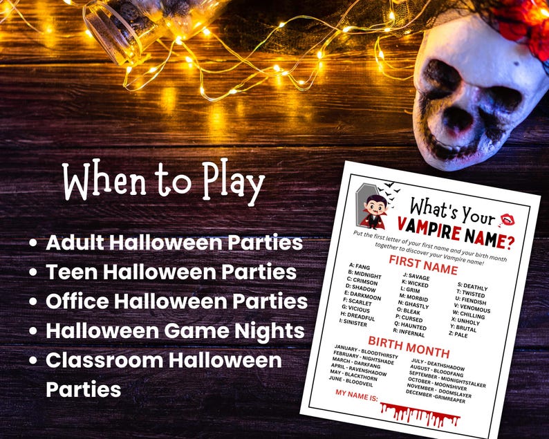 Vampire What's Your Name Game, Halloween Name Game Printable, Teen ...