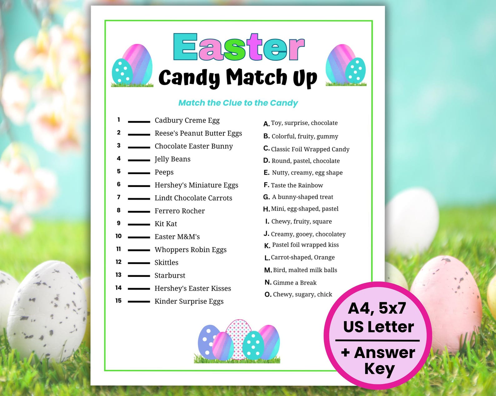 Easter Candy Match Game, Printable Candy Match Up, Easter Trivia Quiz ...