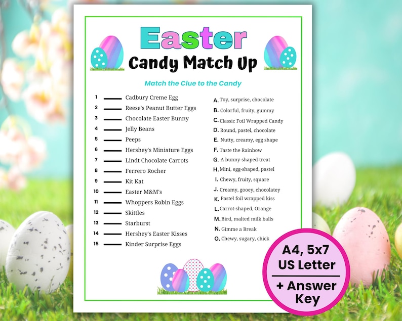 Easter Candy Match Game, Printable Candy Match Up, Easter Trivia Quiz ...