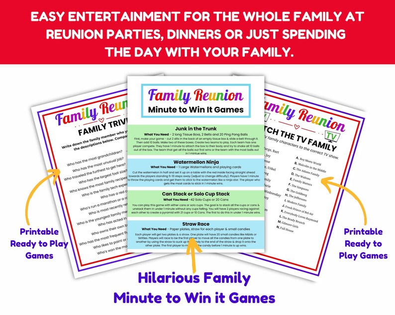 Printable Family Reunion Games for Kids and Adults, Editable Reunion ...