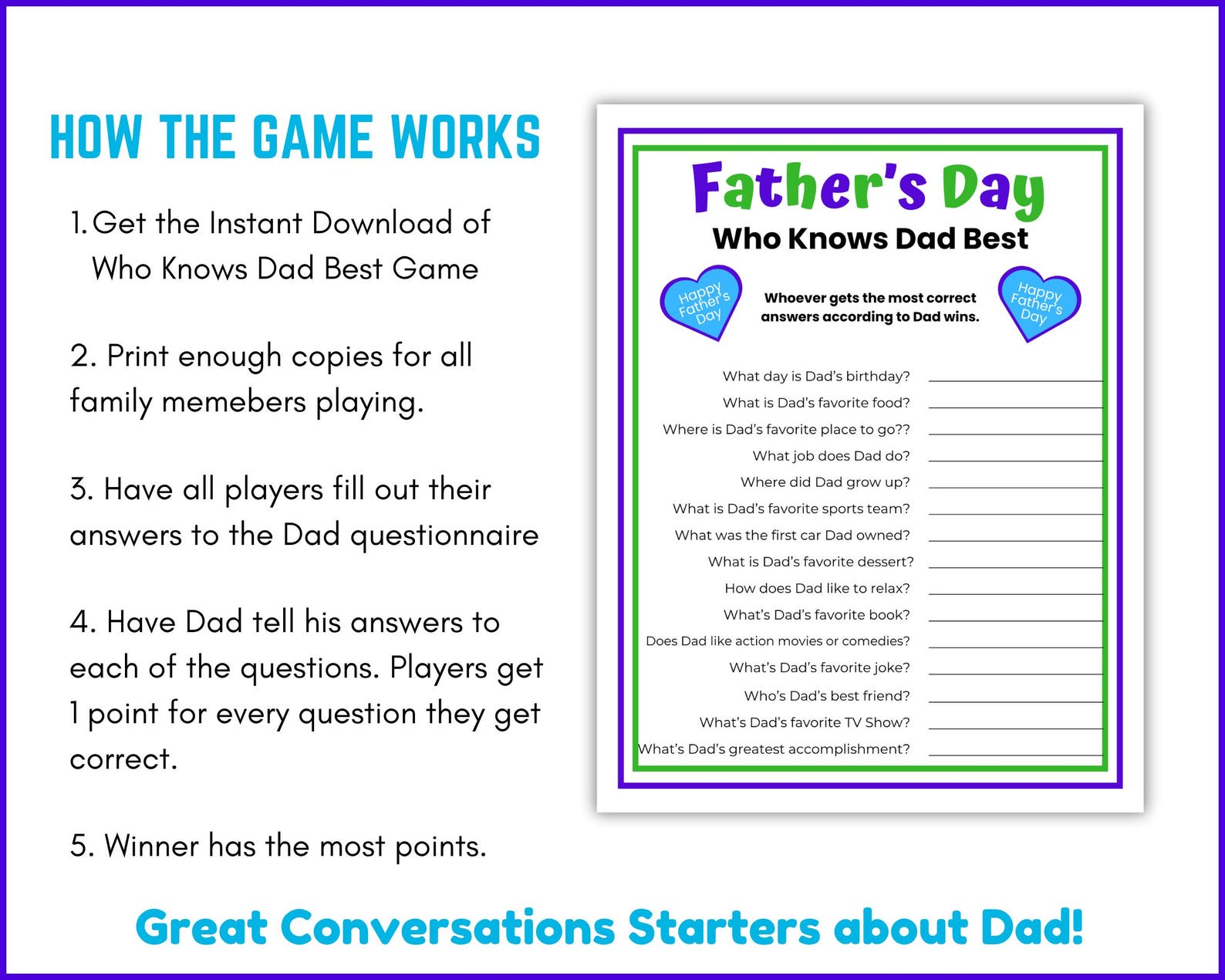 Father's Day Who Knows Dad Best Game, Father's Day Trivia, Father's Day ...
