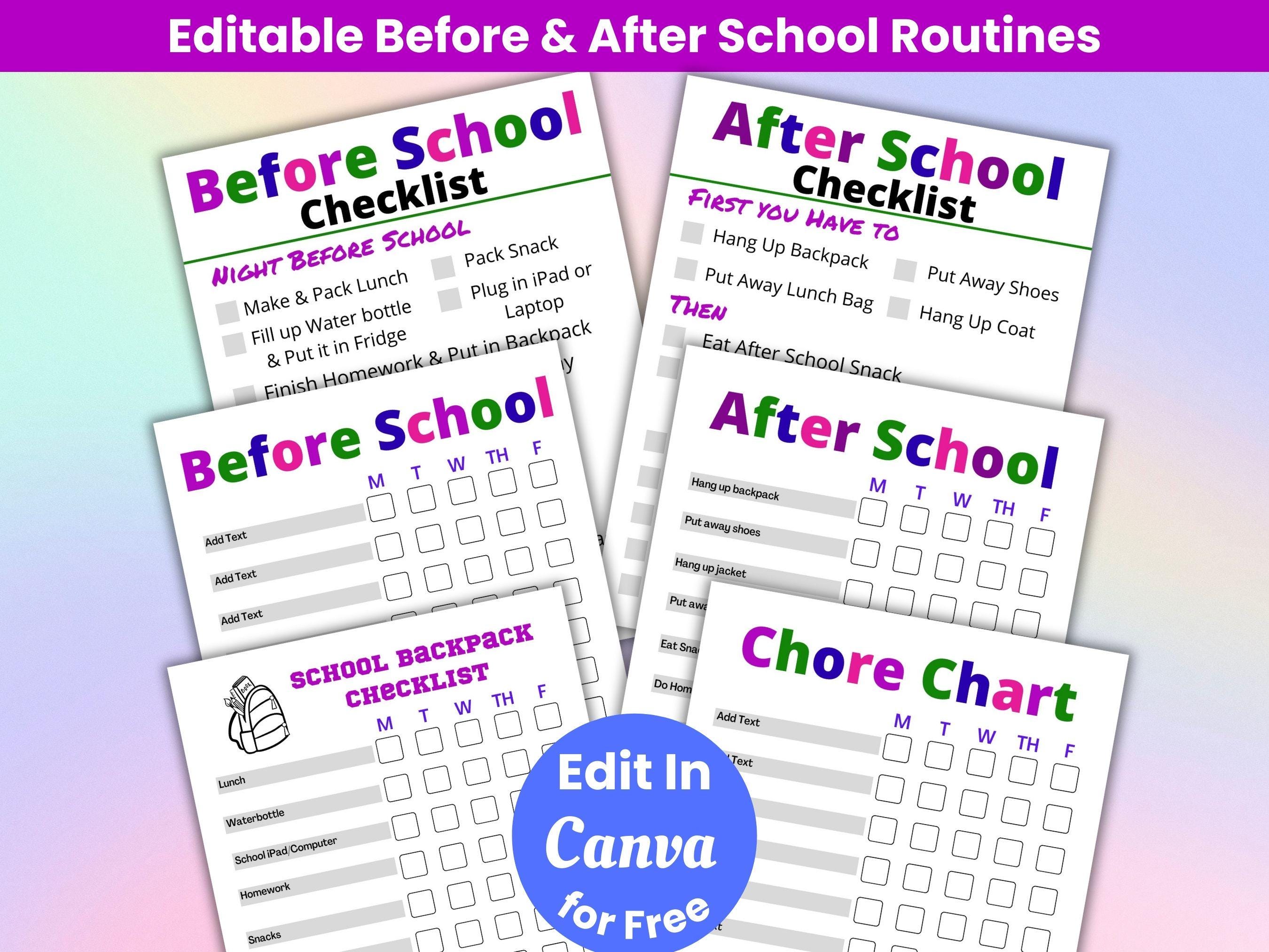 Editable Before and After School Routine Charts, Daily Checklists, Kids ...