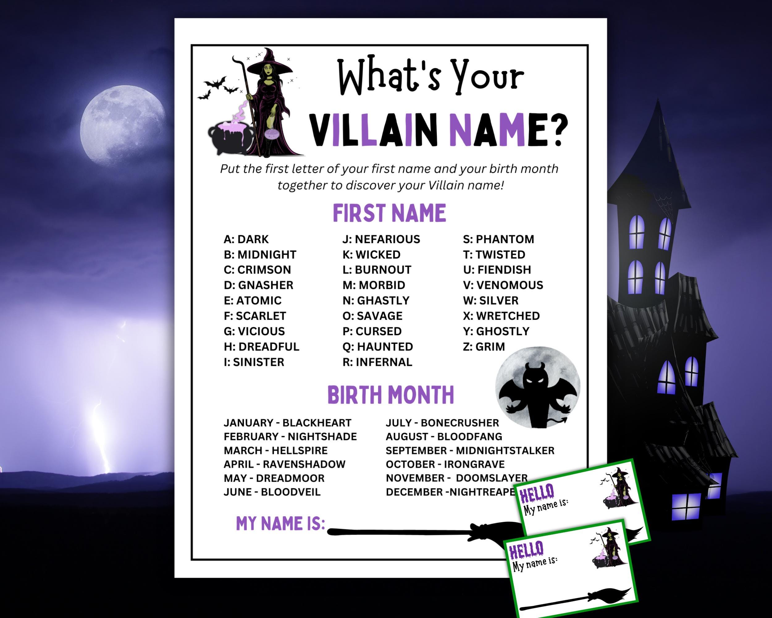 What's Your Villain Name Game, Fun Halloween Name Game, Printable ...