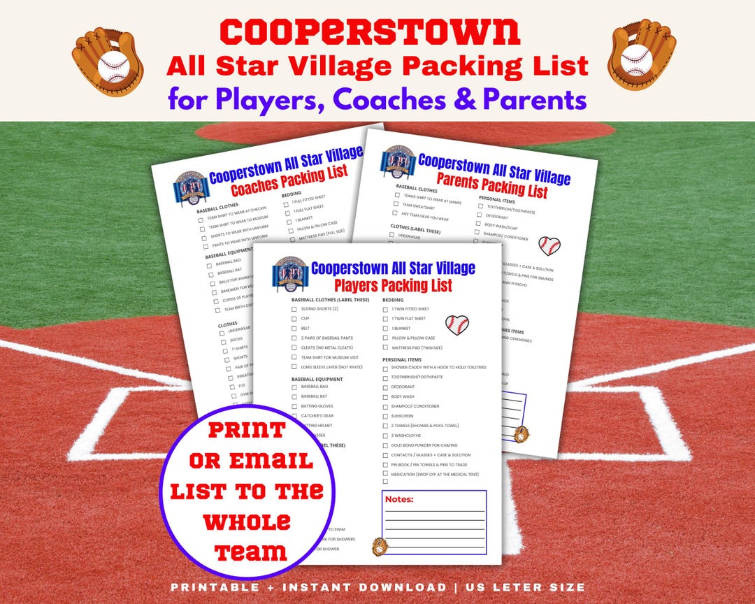 Cooperstown All Star Village Packing List, Cooperstown Checklist ...