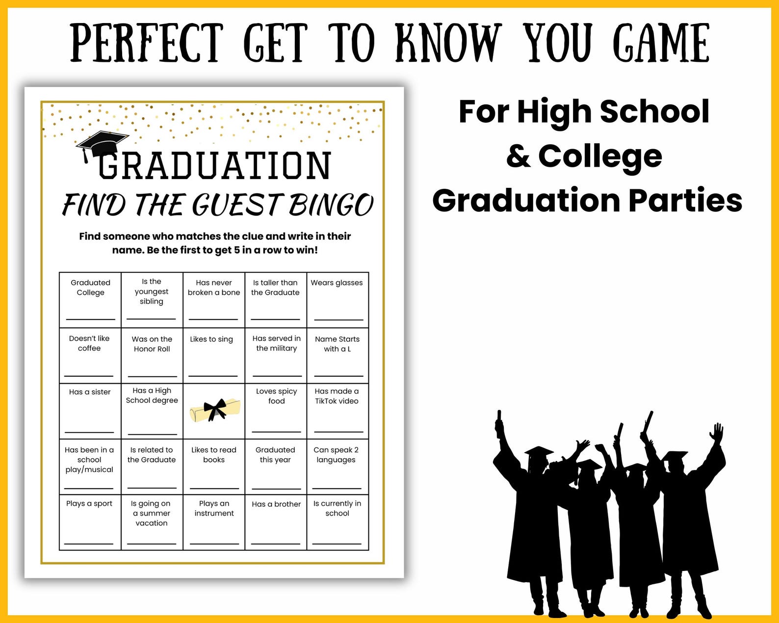 Graduation Find the Guest Bingo Game, Graduation Party Game, Grad Party ...