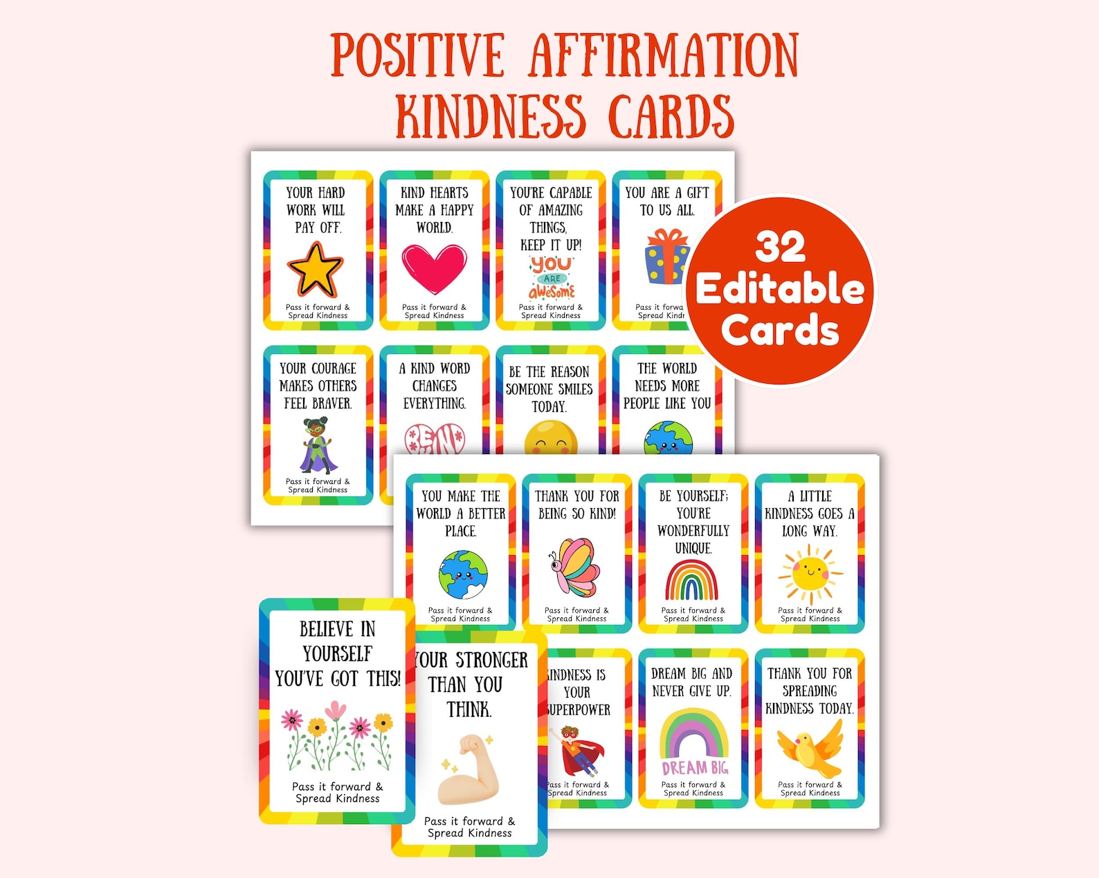 Printable Kindness Cards, Positive Affirmation Cards, Encouraging Notes ...