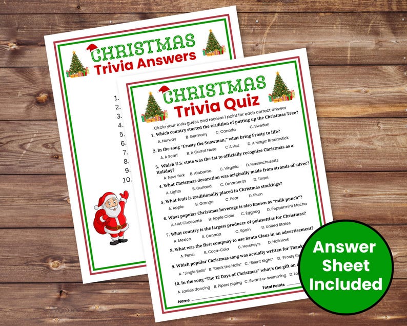 Printable Christmas Trivia Game, Holiday Trivia Party Game, Fun ...