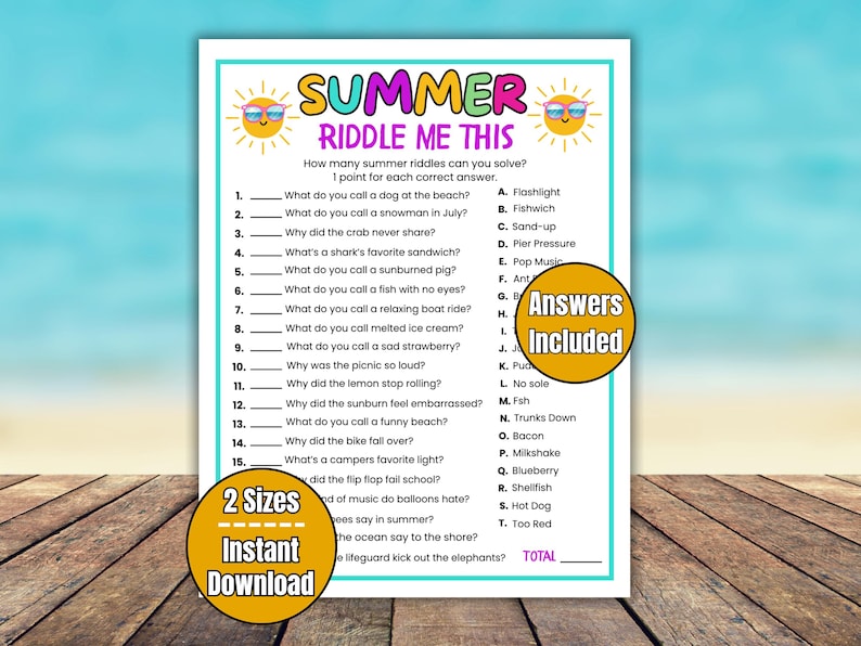 Summer Riddle Me This Game, Summer Trivia Quiz, Summer Party Games ...