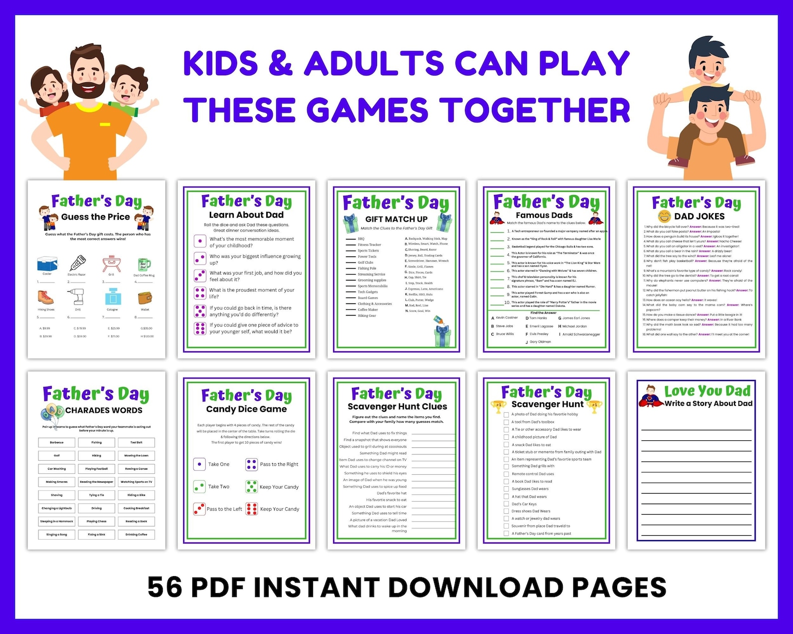 Father's Day Games Bundle, Father's Day Printable Games for Kids ...
