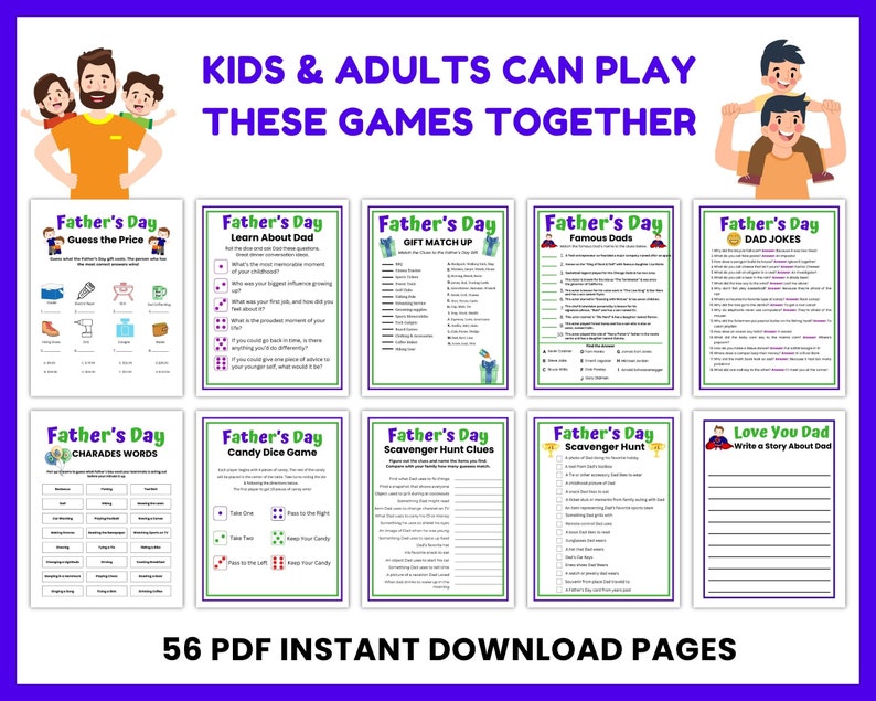 Father's Day Games Bundle, Father's Day Printable Games for Kids ...