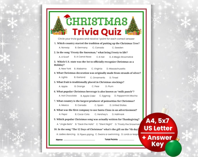 Christmas Trivia Game, Printable Christmas Game, Family Game, Christmas ...