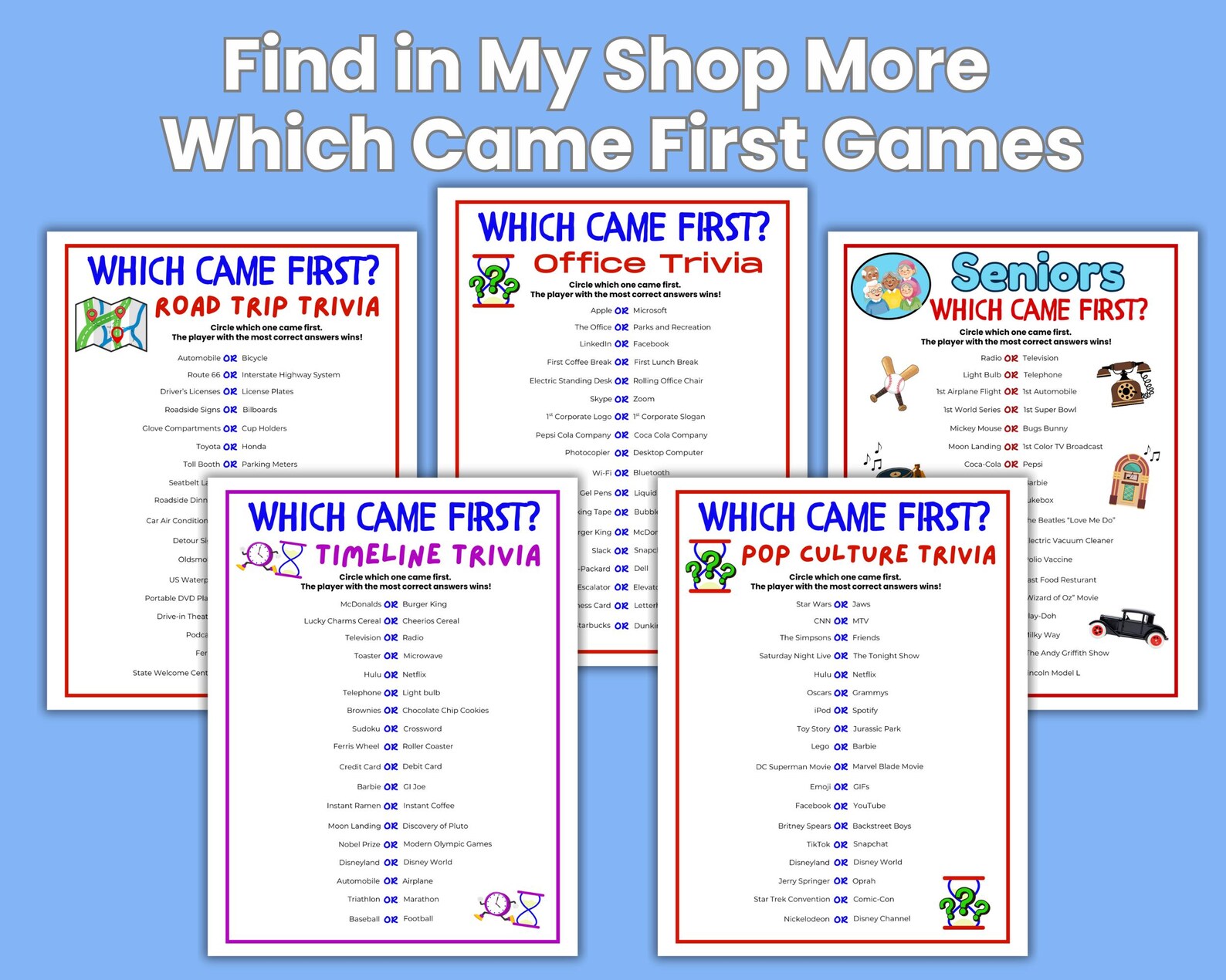 Which Came First Celebrity Trivia Game, Printable Trivia for Teens ...