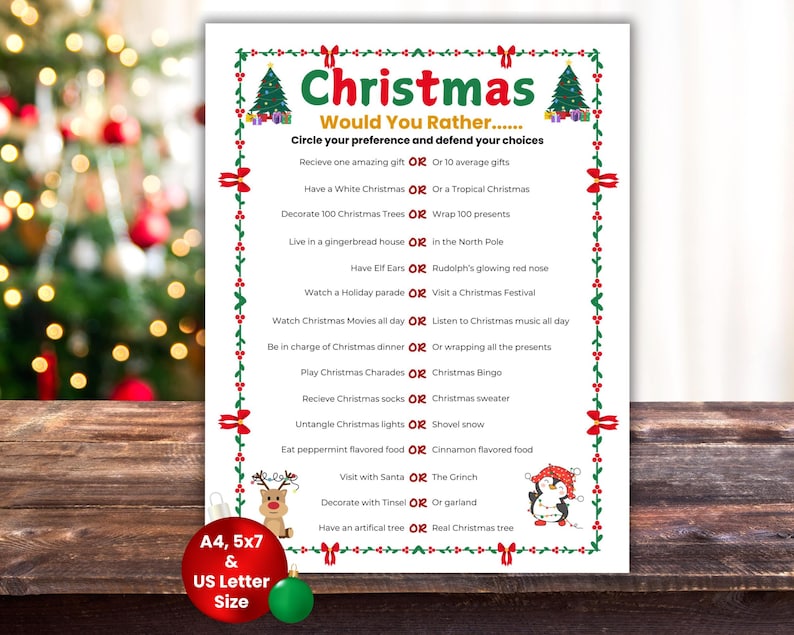 Christmas Would You Rather Game, This or That Game, Family Christmas ...
