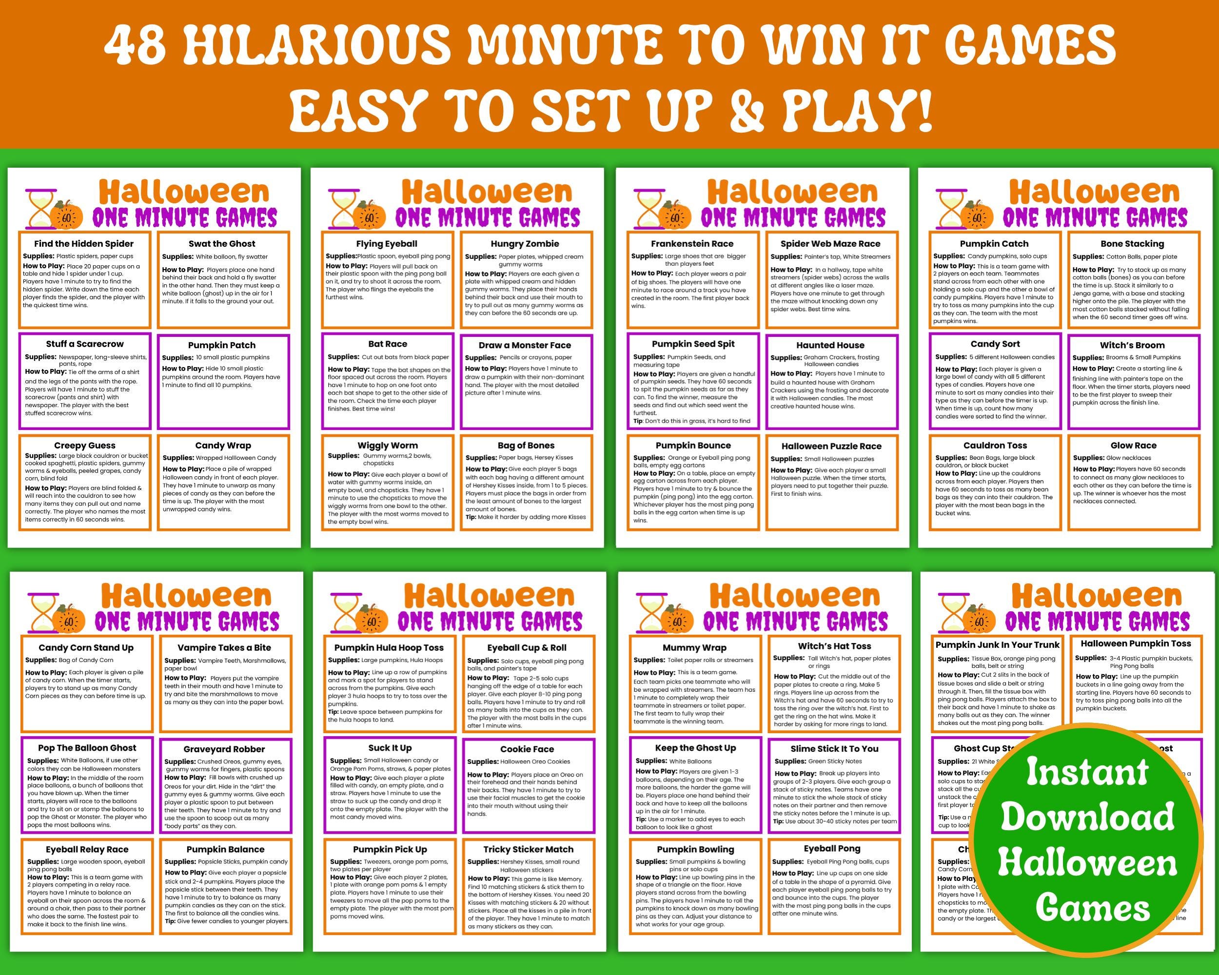 Halloween Minute to Win It Games, Quick One Minute Games, Halloween ...