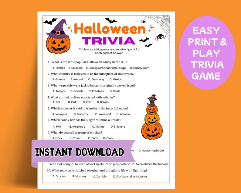 Halloween Trivia Game, Printable Halloween Trivia Questions Adults ...