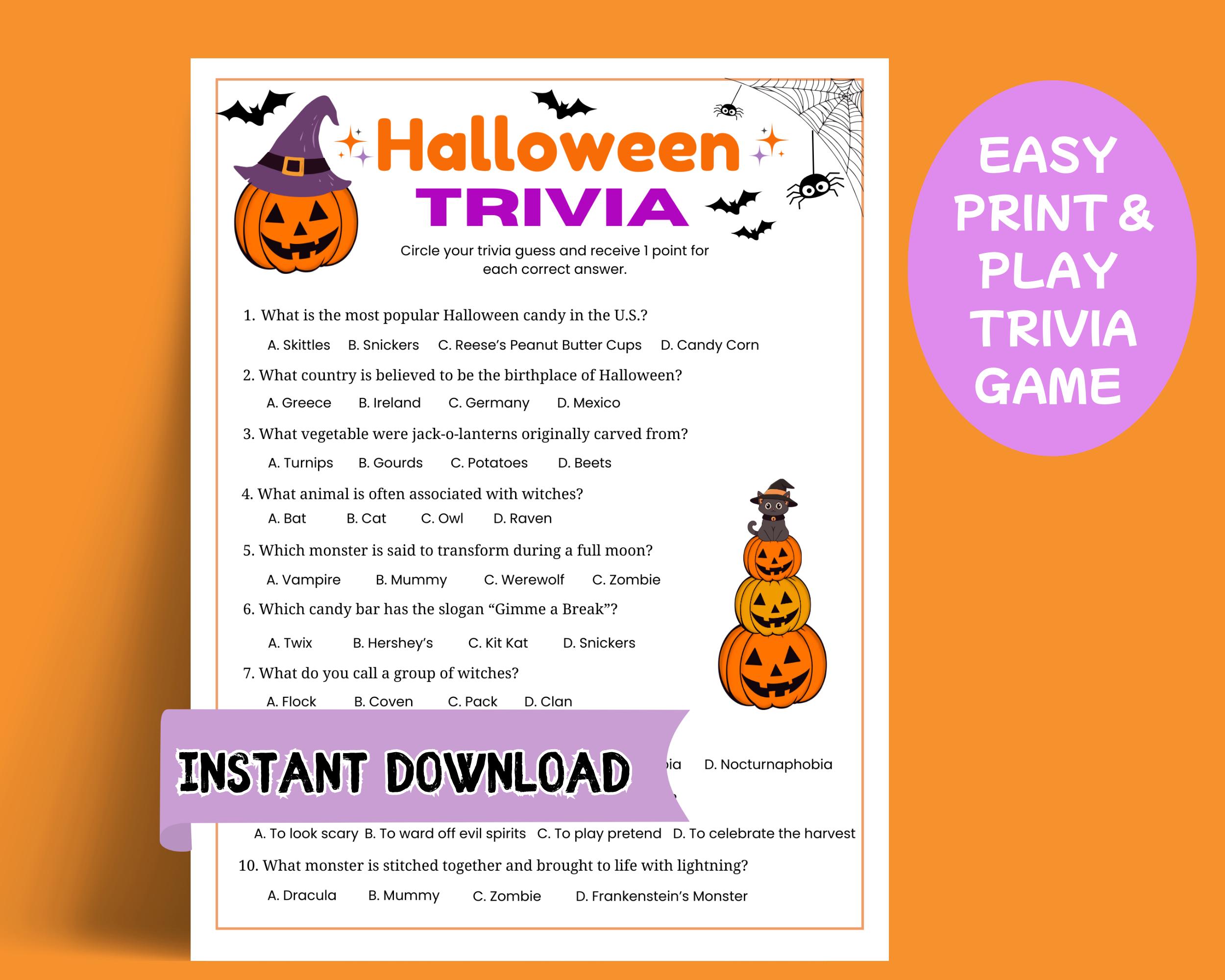 Halloween Trivia Game, Printable Halloween Trivia Questions Adults ...