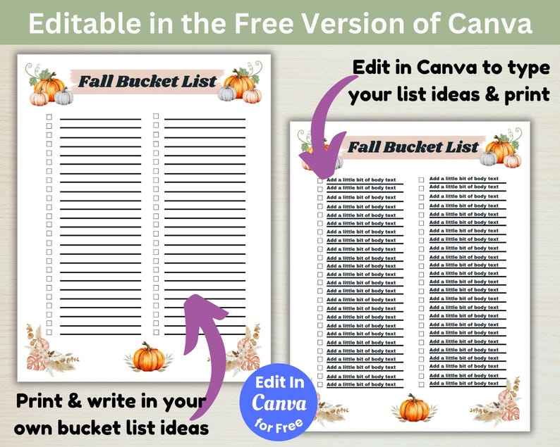 Editable Fall Bucket List Printable, Family Bucket List, Autumn Bucket List Template, Fall ...