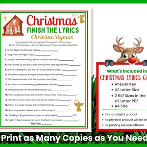 Christmas Hymns Finish the Lyrics Game, Christmas Song Game, Church ...