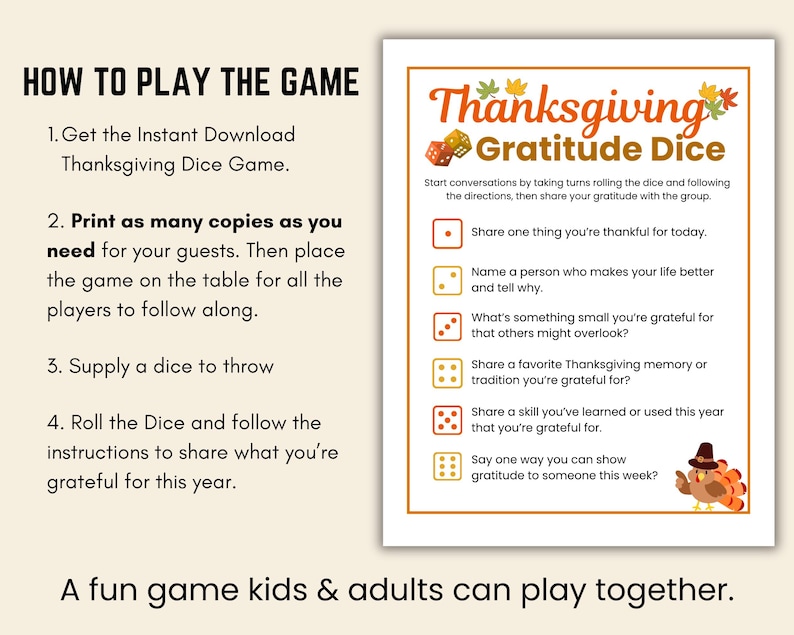 Thanksgiving Gratitude Dice Game, Printable Thanksgiving Gratitude Game ...