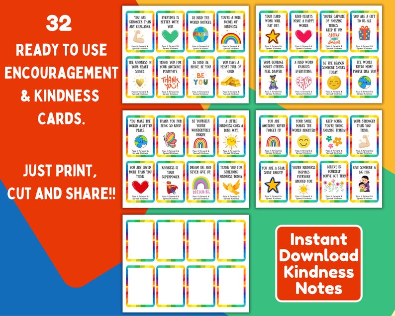 Printable Kindness Cards, Postive Affirmation Cards, Encouraging Notes ...
